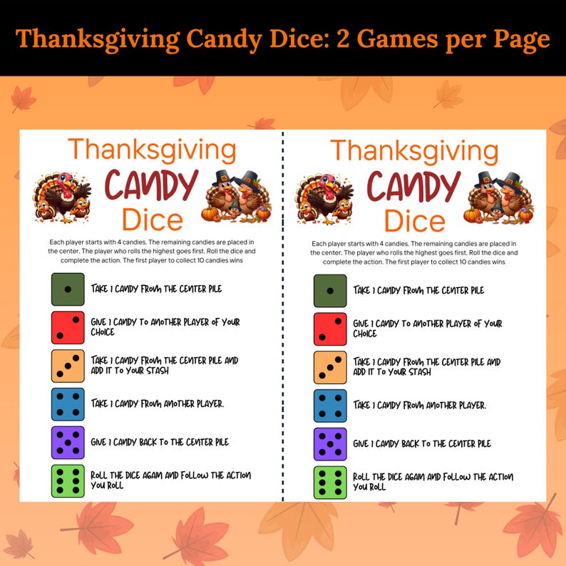 Thanksgiving Candy Dice Game Printable, Fun Family Thanksgiving Game ...