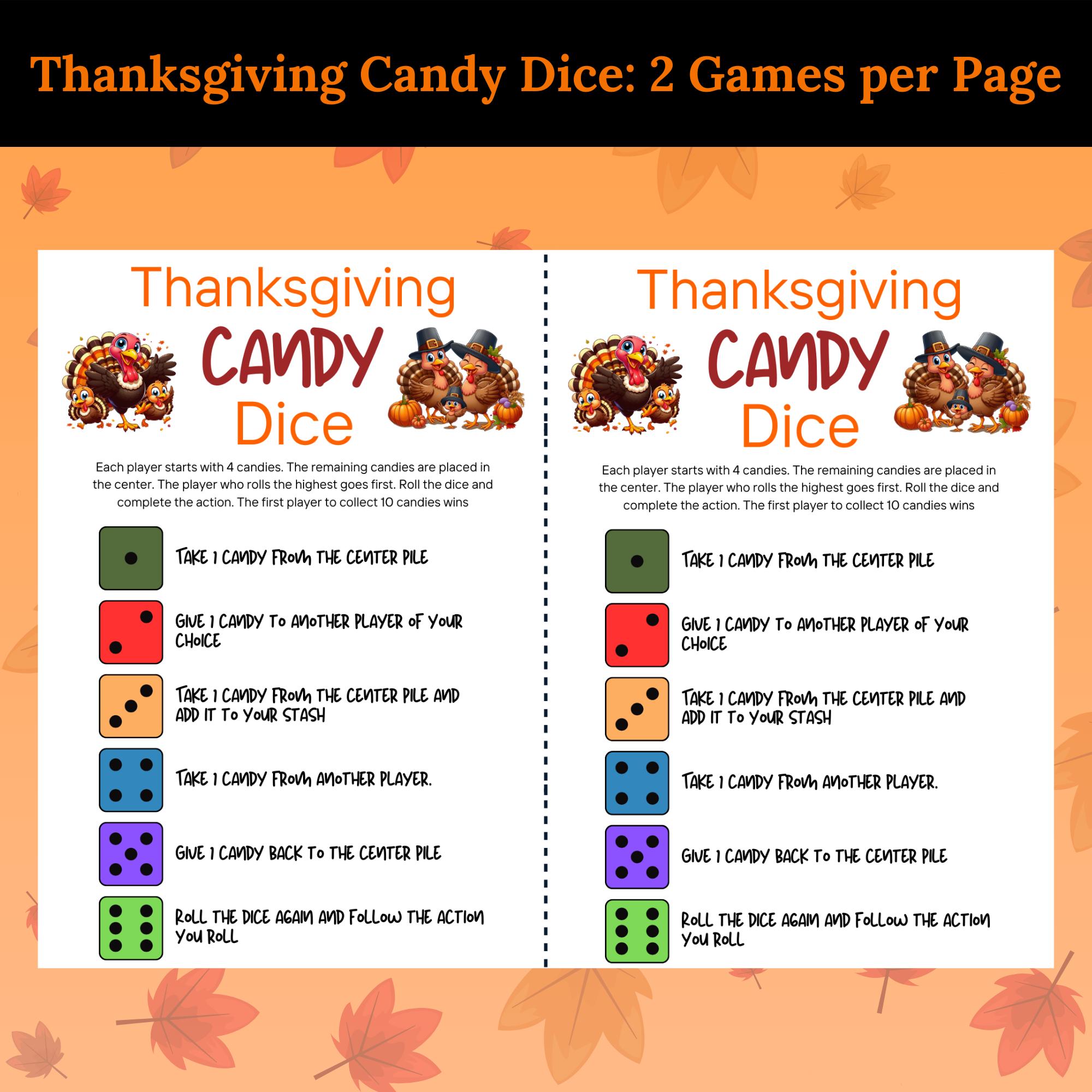 Thanksgiving Candy Dice Game Printable, Fun Family Thanksgiving Game ...