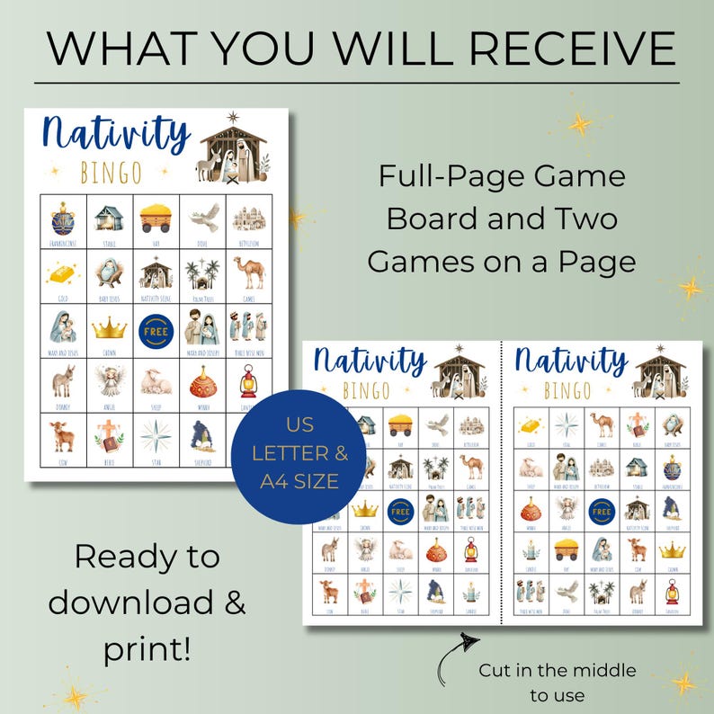 Nativity Bingo Cards, Christmas Bingo Game, Kids Christmas Party ...