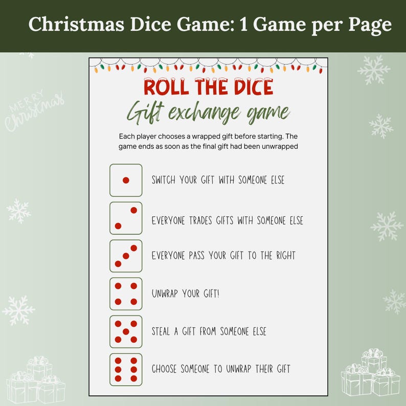 Yankee Swap Game, Christmas Dice Gift Exchange, White Elephant Party ...