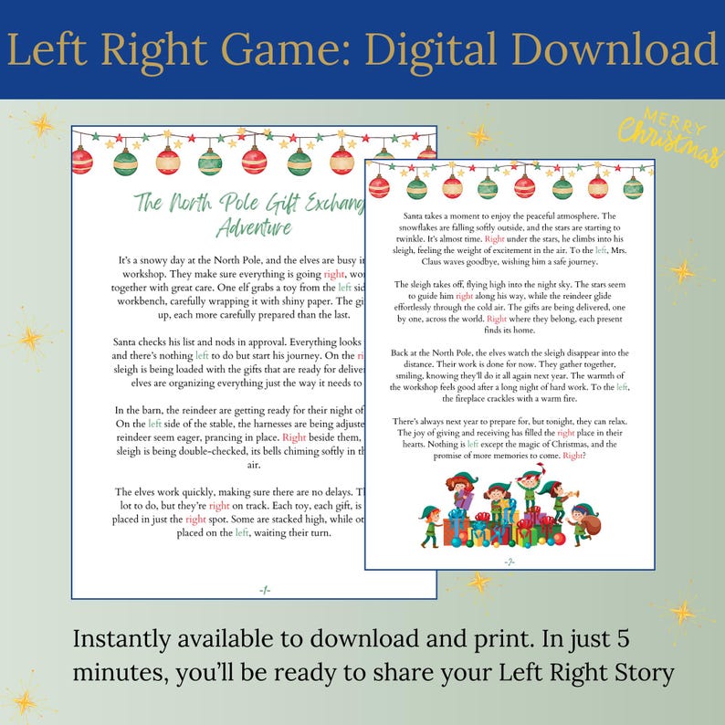Christmas Left Right Story Printable - Fun Holiday Gift Exchange Game ...