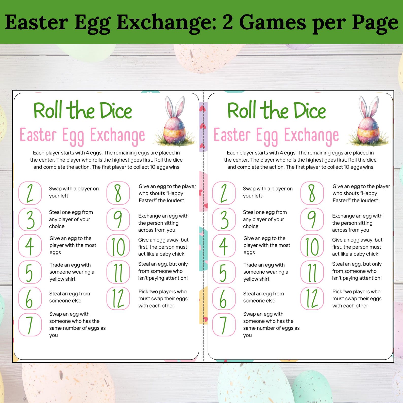 Easter Egg Exchange Game, Fun Printable Easter Dice Game, Easter Party ...