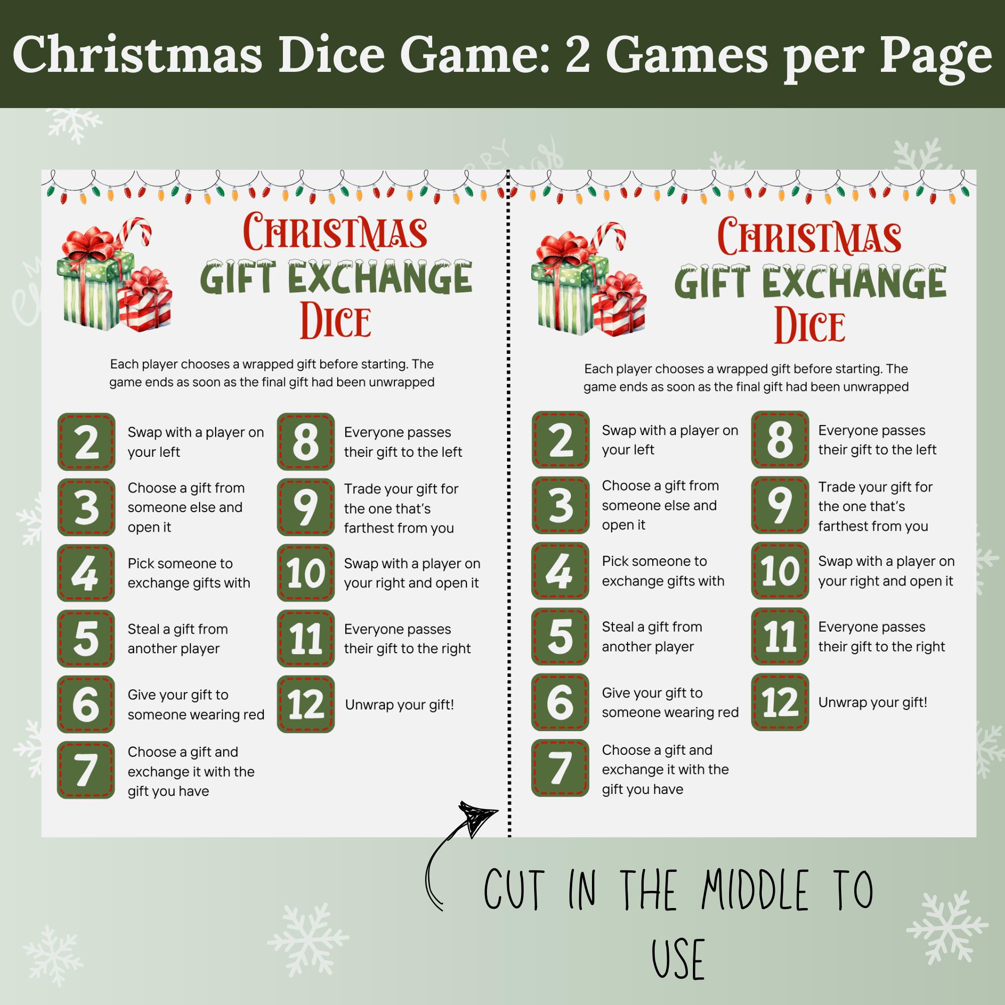 Christmas Gift Exchange Dice Game - Printable Pass the Present, White ...