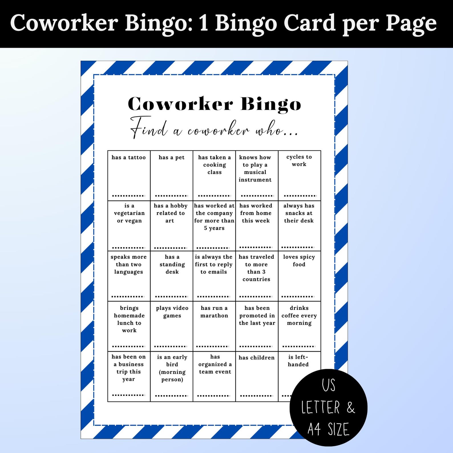 Coworker Bingo, Get to Know You, Employee Bingo, Ice Breaker Bingo ...