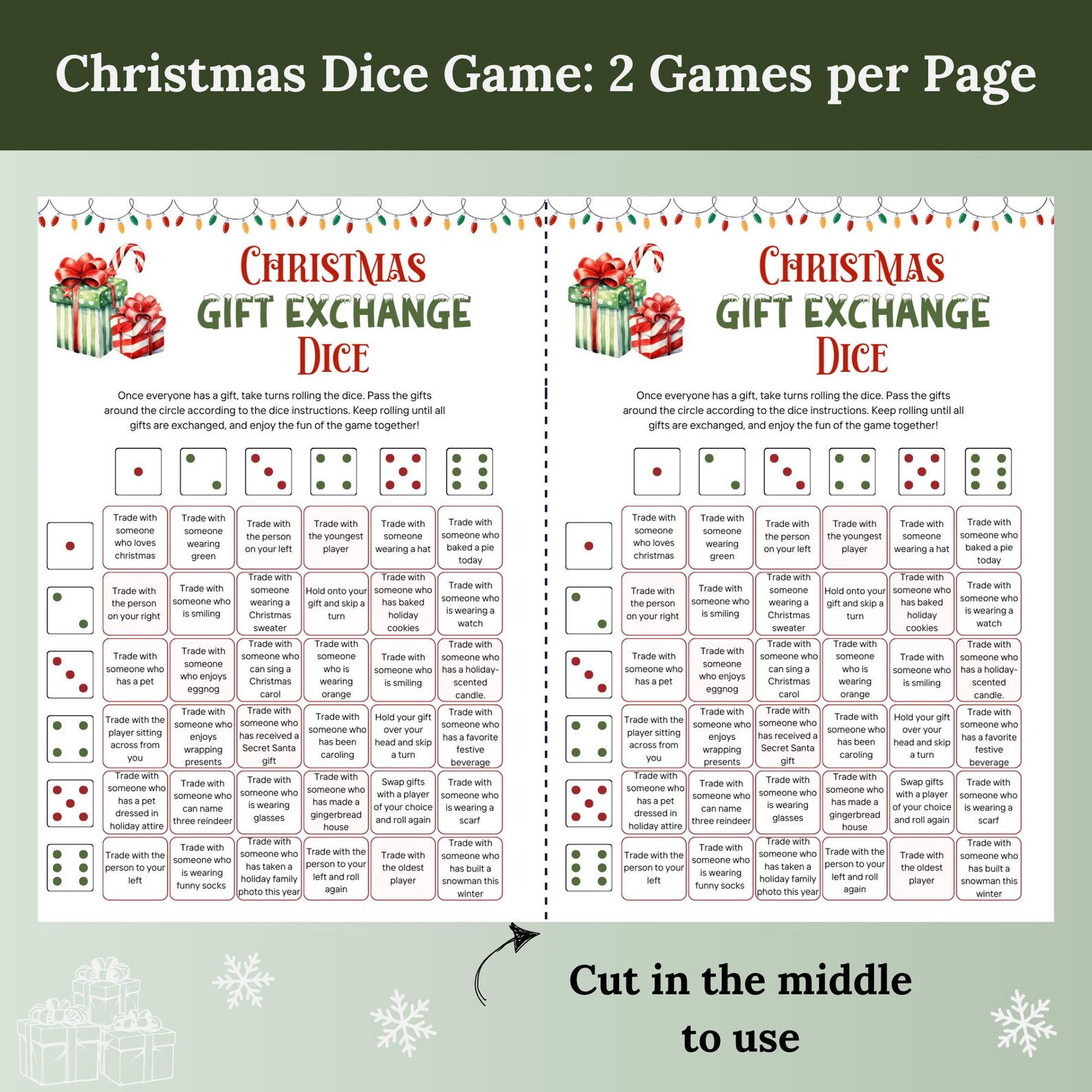Christmas Gift Exchange Dice Game – Pass the Present | Fun White ...