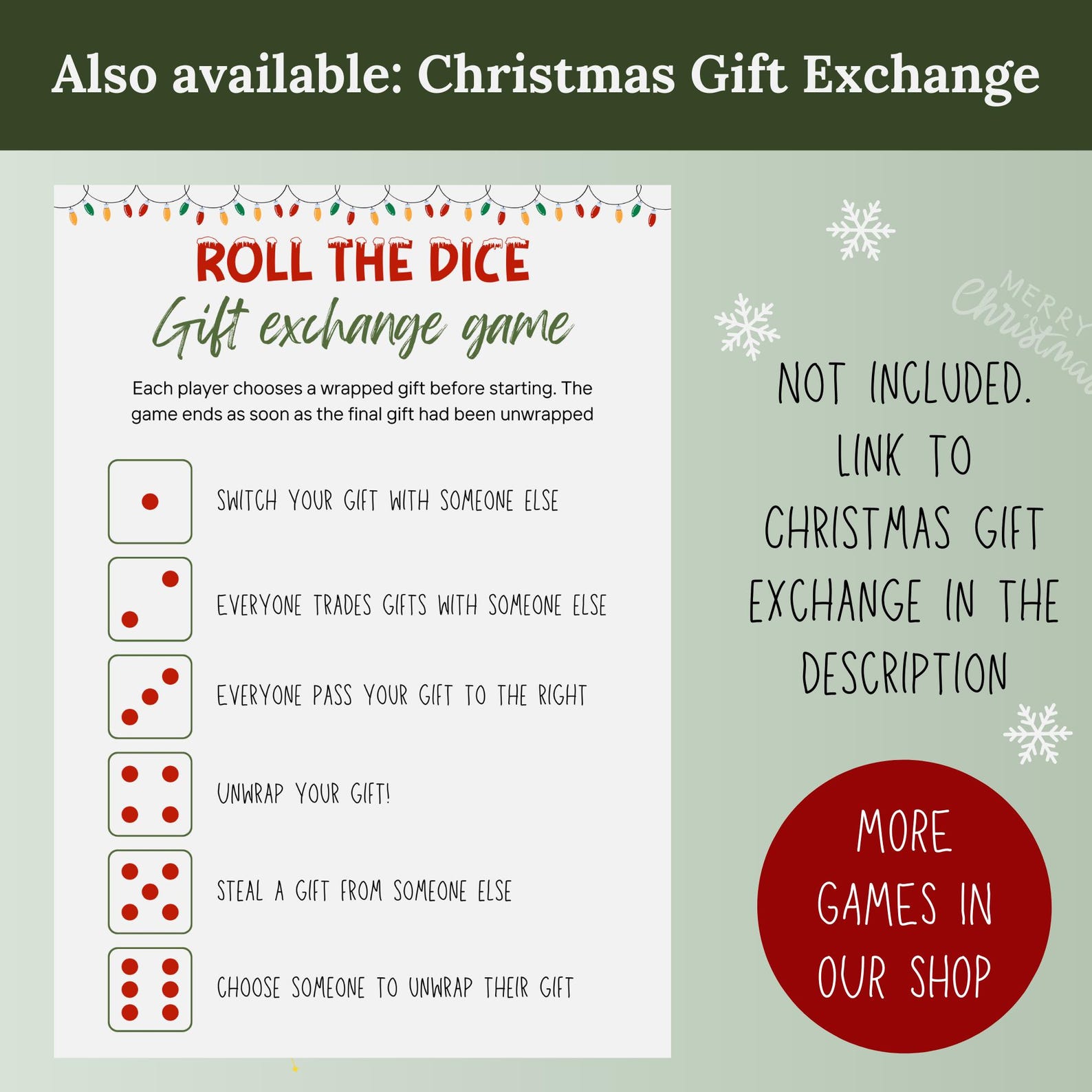 Christmas Gift Exchange Dice Game, Yankee Swap Game, White Elephant ...