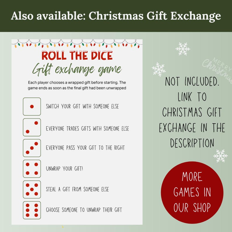 Christmas Gift Exchange Dice Game, Yankee Swap Game, White Elephant ...