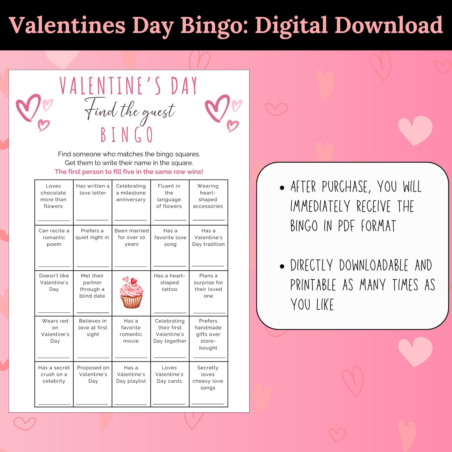 Editable Valentines Day Bingo, Find the Guest Bingo Printable ...