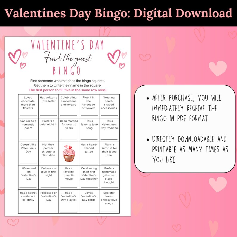 Editable Valentines Day Bingo, Find the Guest Bingo Printable ...