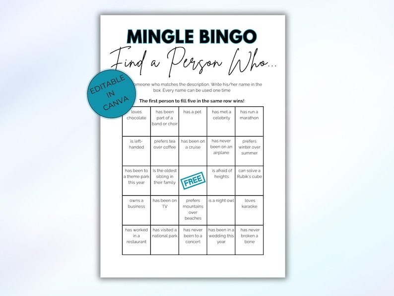 Editable Mix and Mingle Bingo - Printable Ice Breaker Game With Get to ...