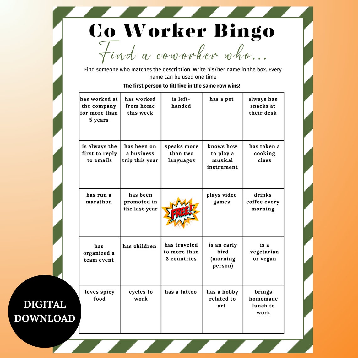 Coworker Bingo, Get to Know You, Employee Bingo, Ice Breaker Bingo ...
