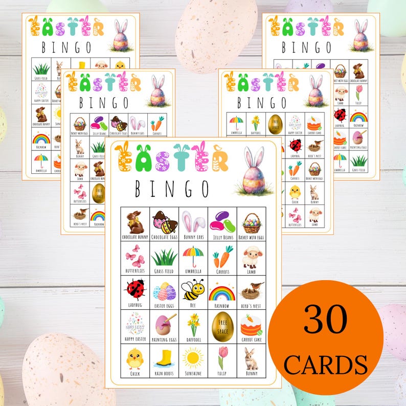 Easter Bingo, 30 Printable Easter Bingo Cards, Fun Easter Party Game ...