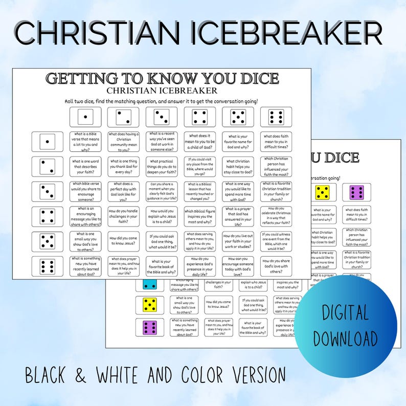 Christian Icebreaker Game, Bible Dice Game, Fun Bible Icebreaker for ...