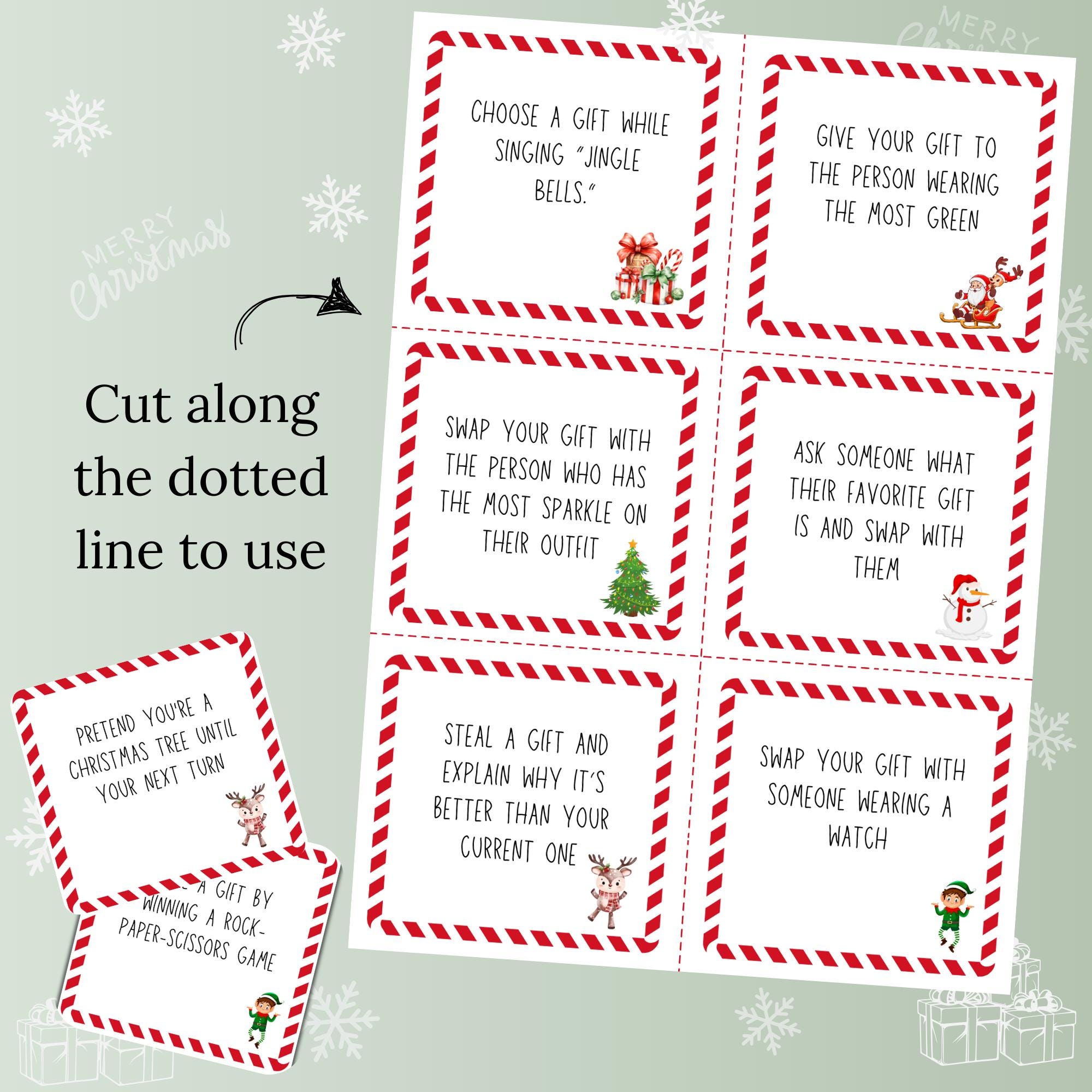 Christmas Yankee Swap Game - 60 Gift Exchange Cards + 12 Blank Cards ...