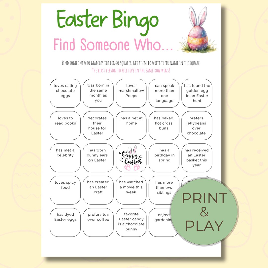 Easter Find the Guest Bingo, Printable Icebreaker Game for Parties and ...