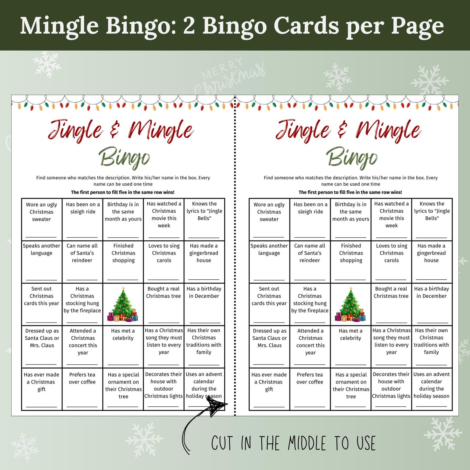 Jingle Mingle Bingo, Find Someone Who Ice Breaker Game, Mix and Mingle ...