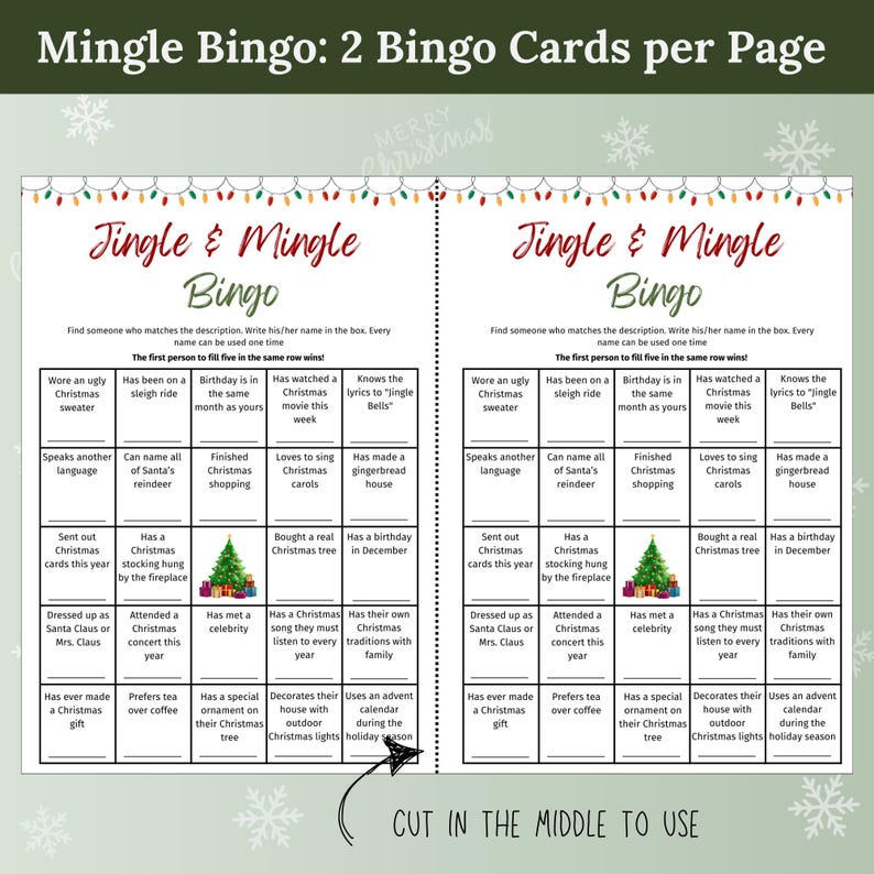 Jingle Mingle Bingo, Find Someone Who Ice Breaker Game, Mix and Mingle ...