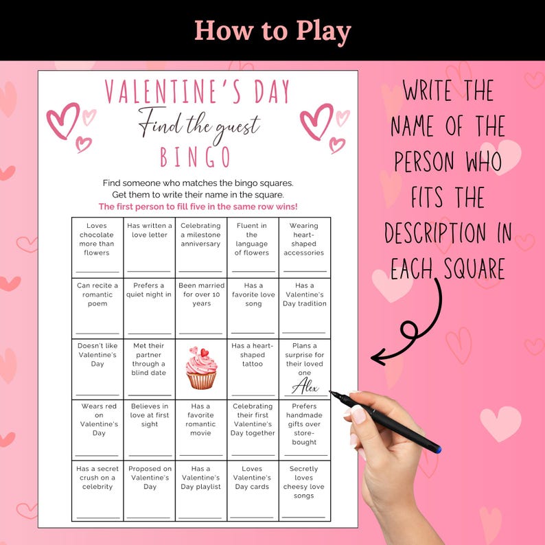 Editable Valentines Day Bingo, Find the Guest Bingo Printable ...