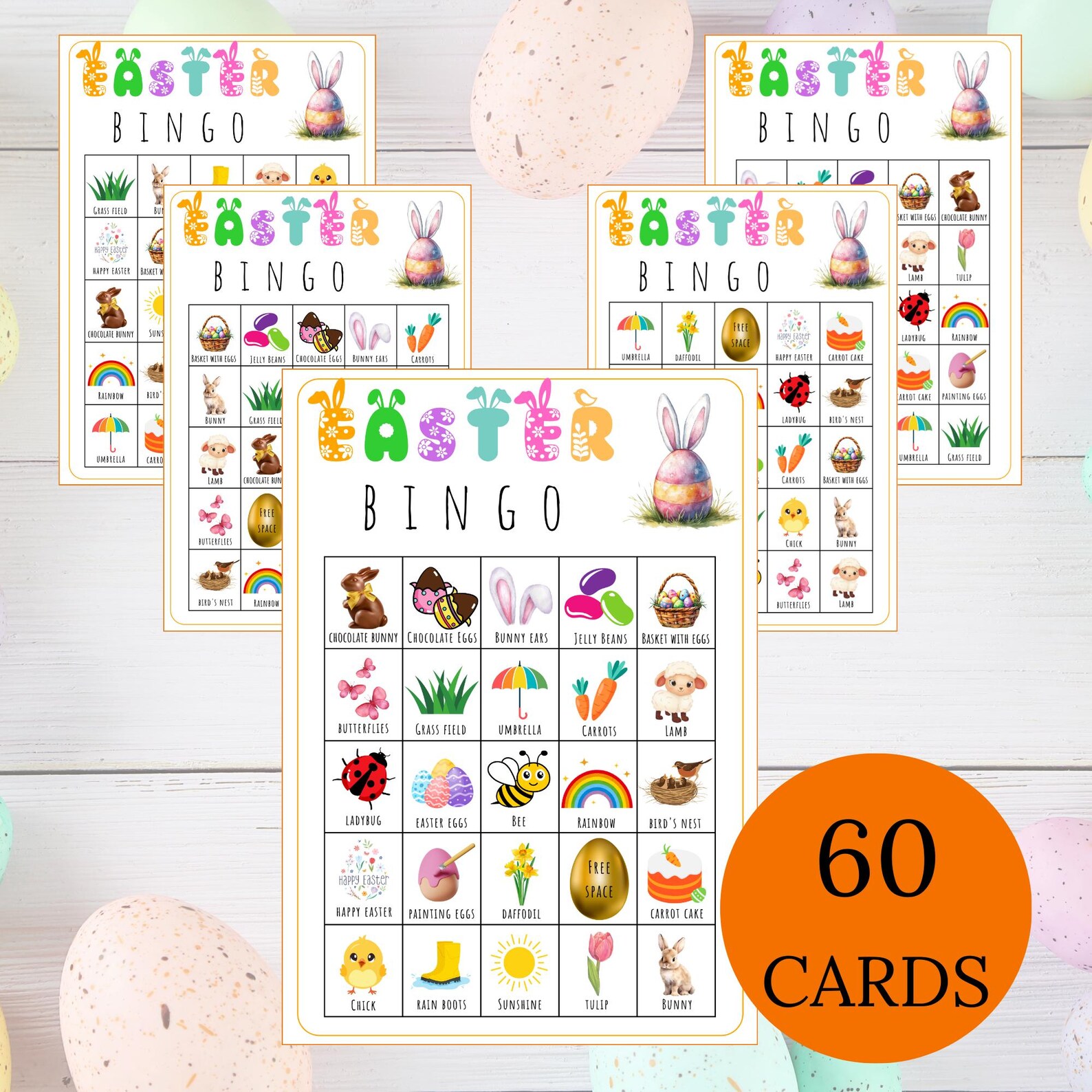 Easter Bingo Set, 60 Printable Cards for Kids, Fun Holiday Game ...