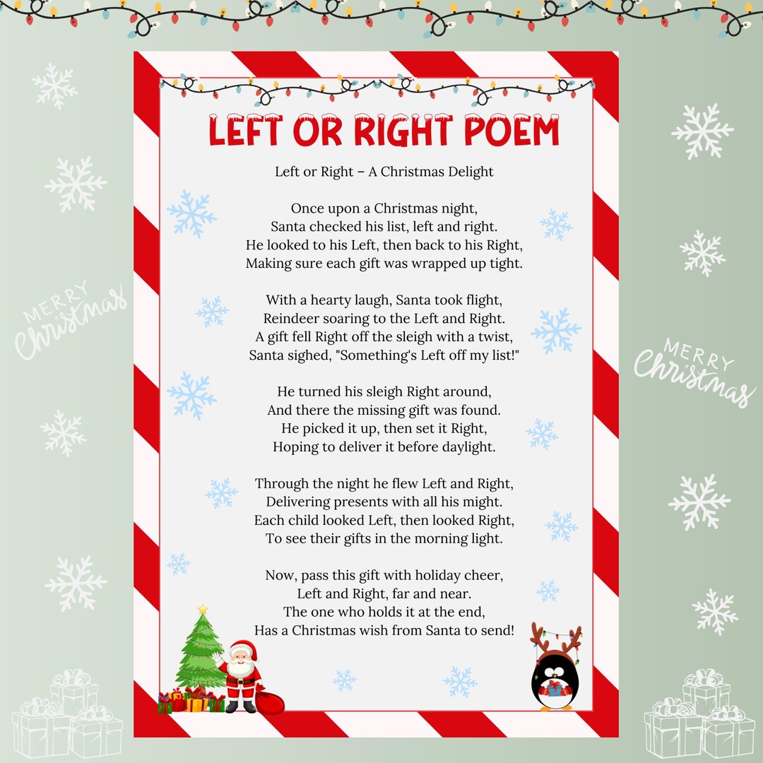 Left Right Poem Fun Printable Christmas Gift Exchange Game for Parties ...