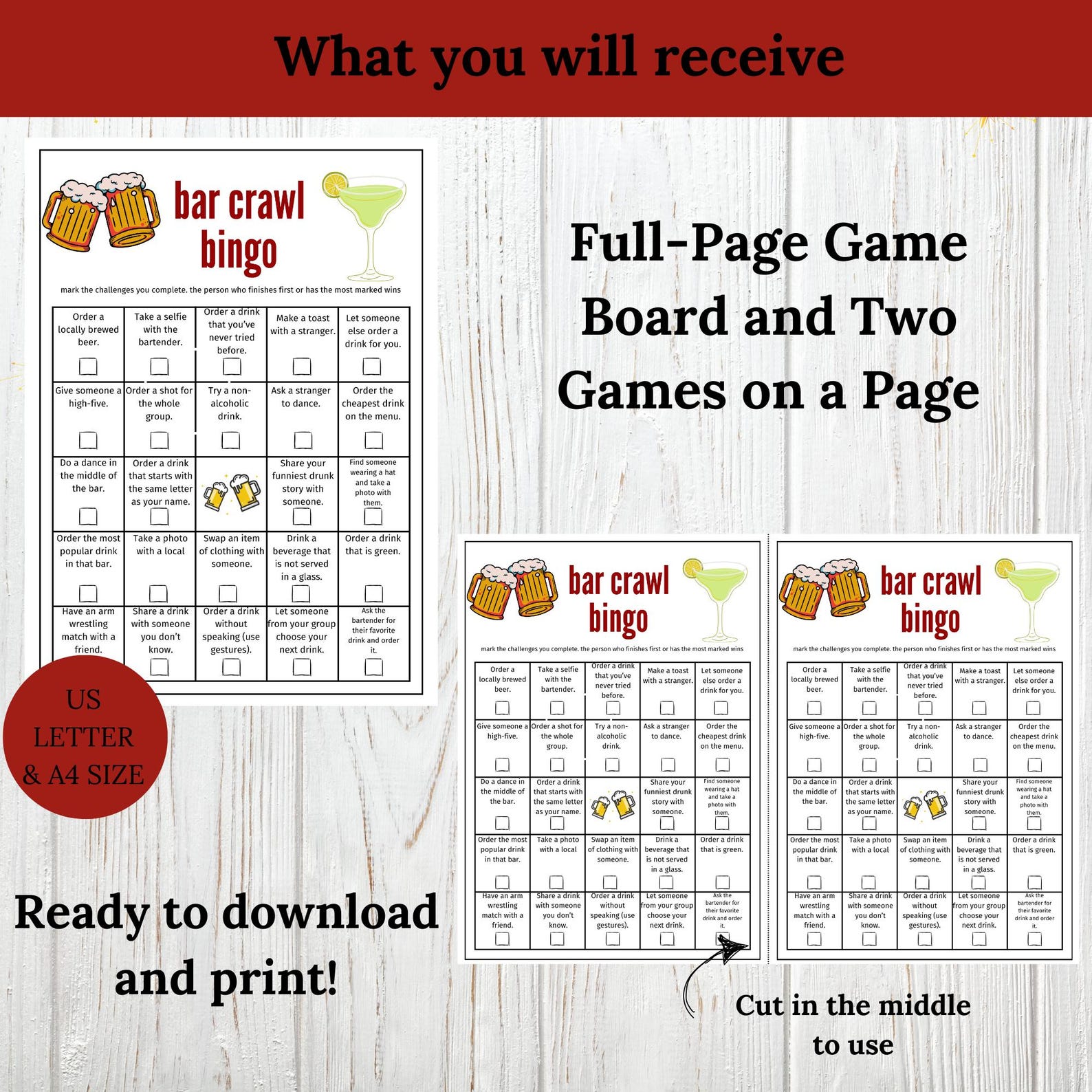 Bar Crawl Bingo Printable, Fun Bar & Pub Crawl Games, Bar Scavenger ...