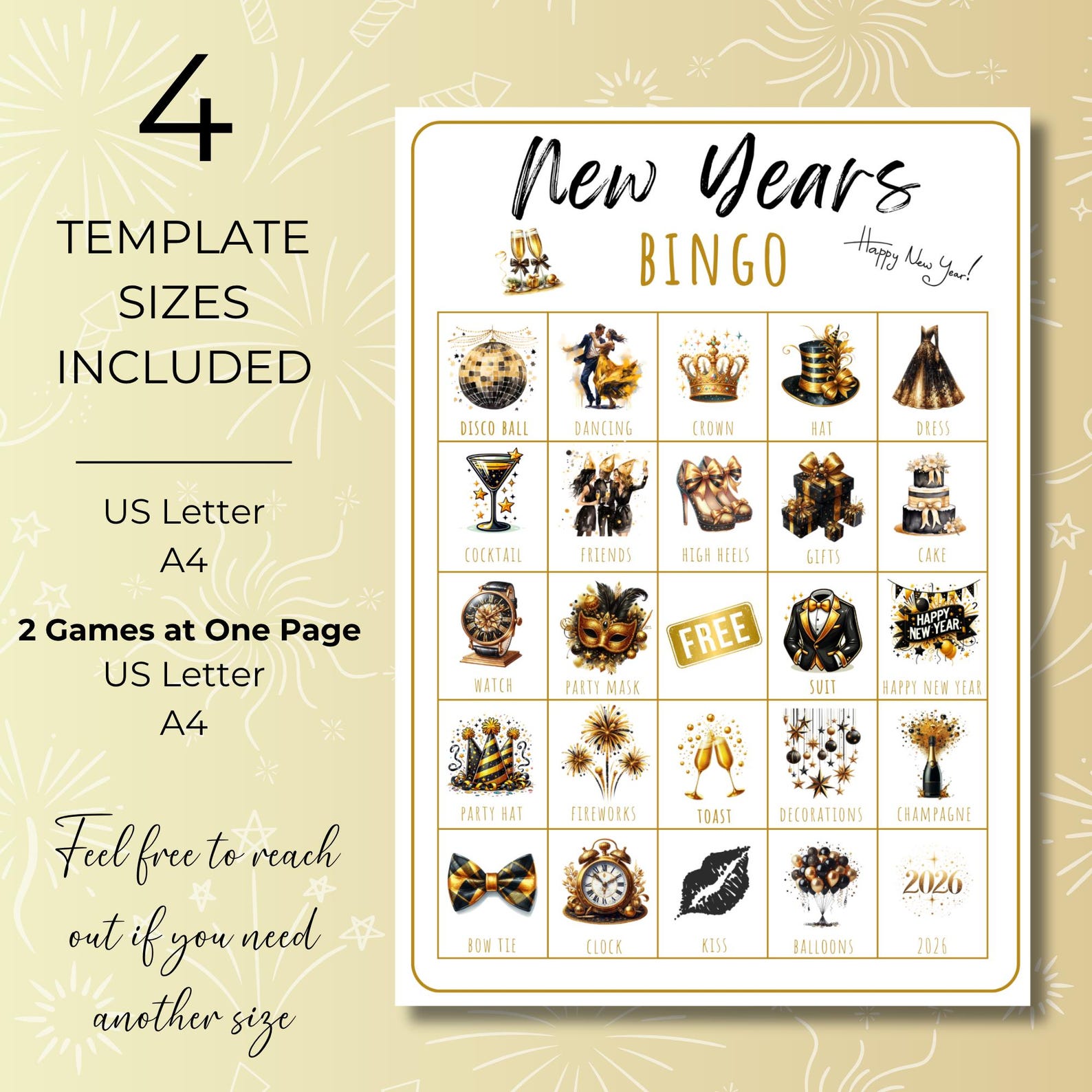 New Year's Eve Bingo, 30 Printable Cards, Fun NYE Game for Kids ...