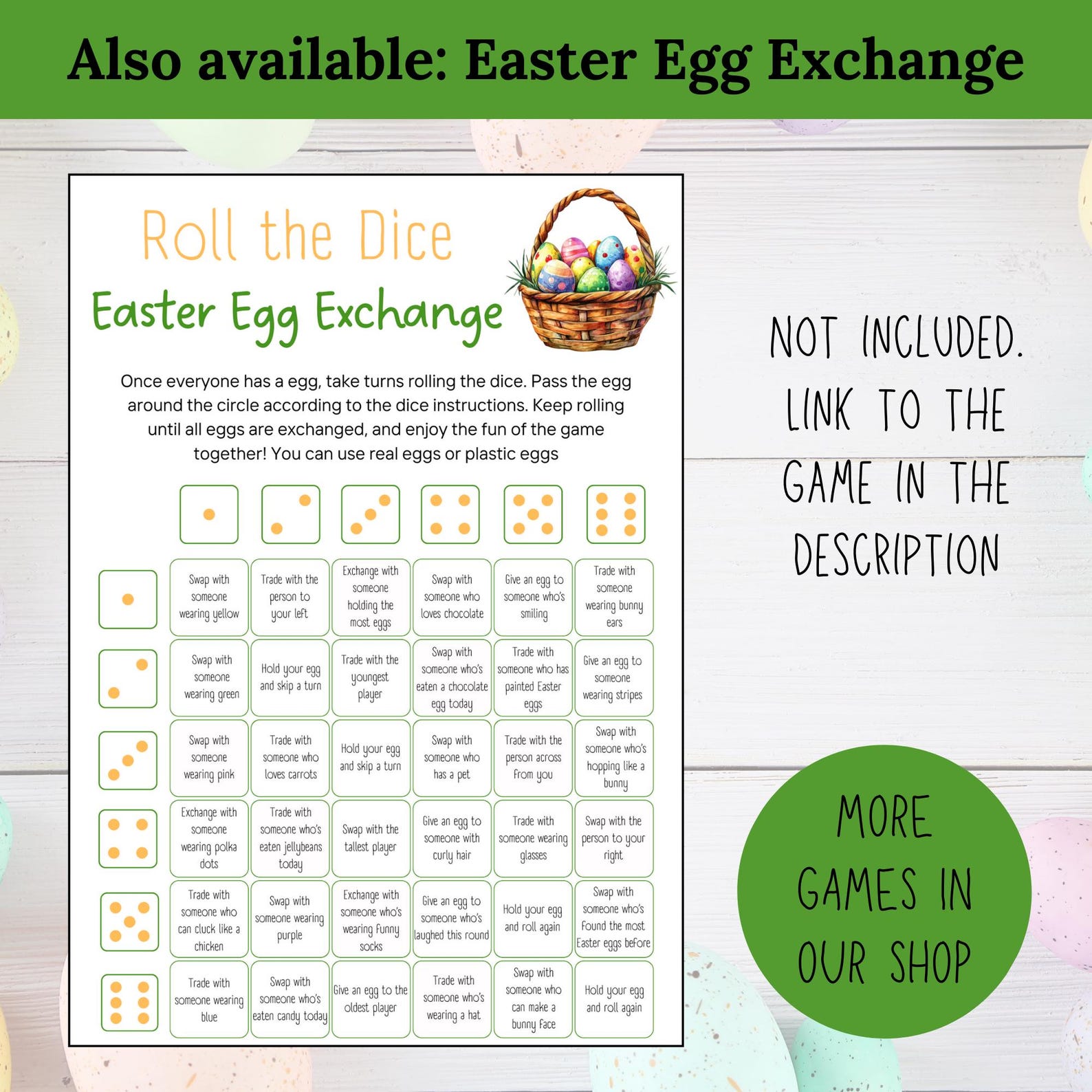 Easter Egg Exchange Game, Fun Printable Easter Dice Game, Easter Party ...