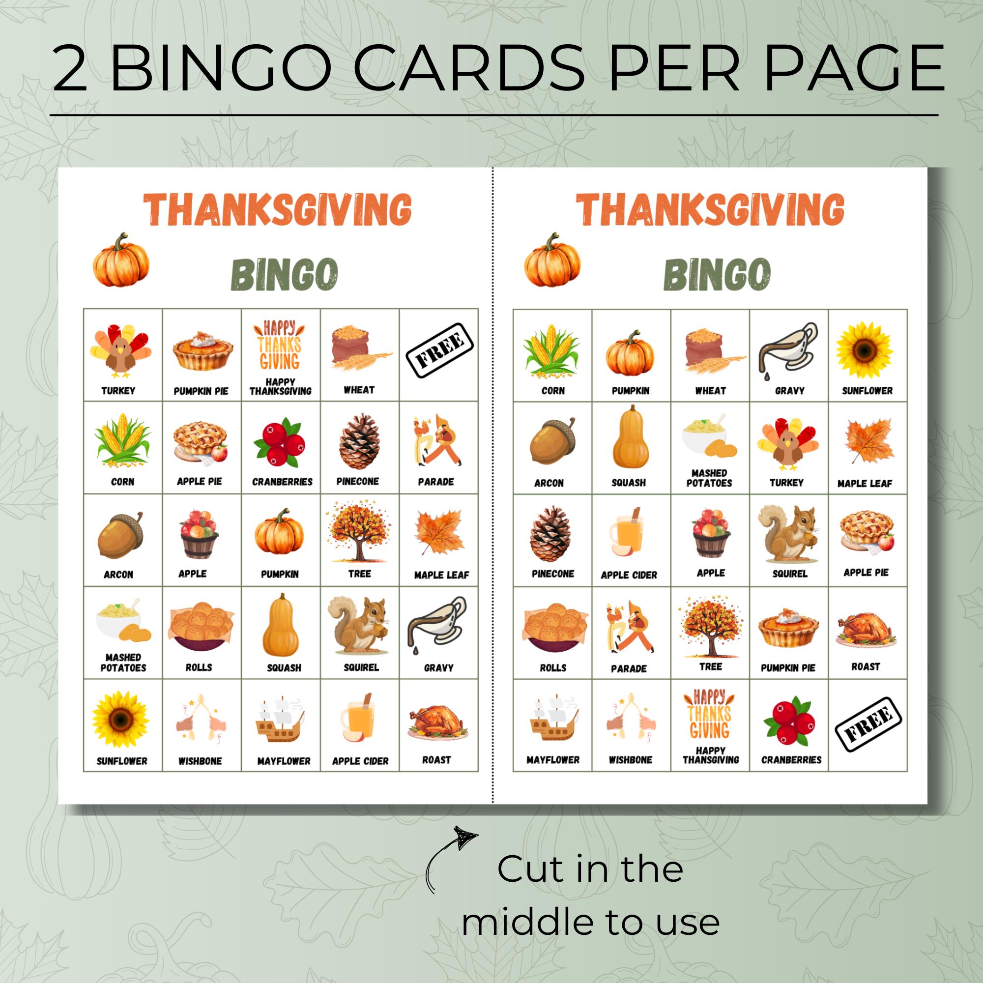 Thanksgiving Bingo Cards, Games and Activities, Family Reunion ...