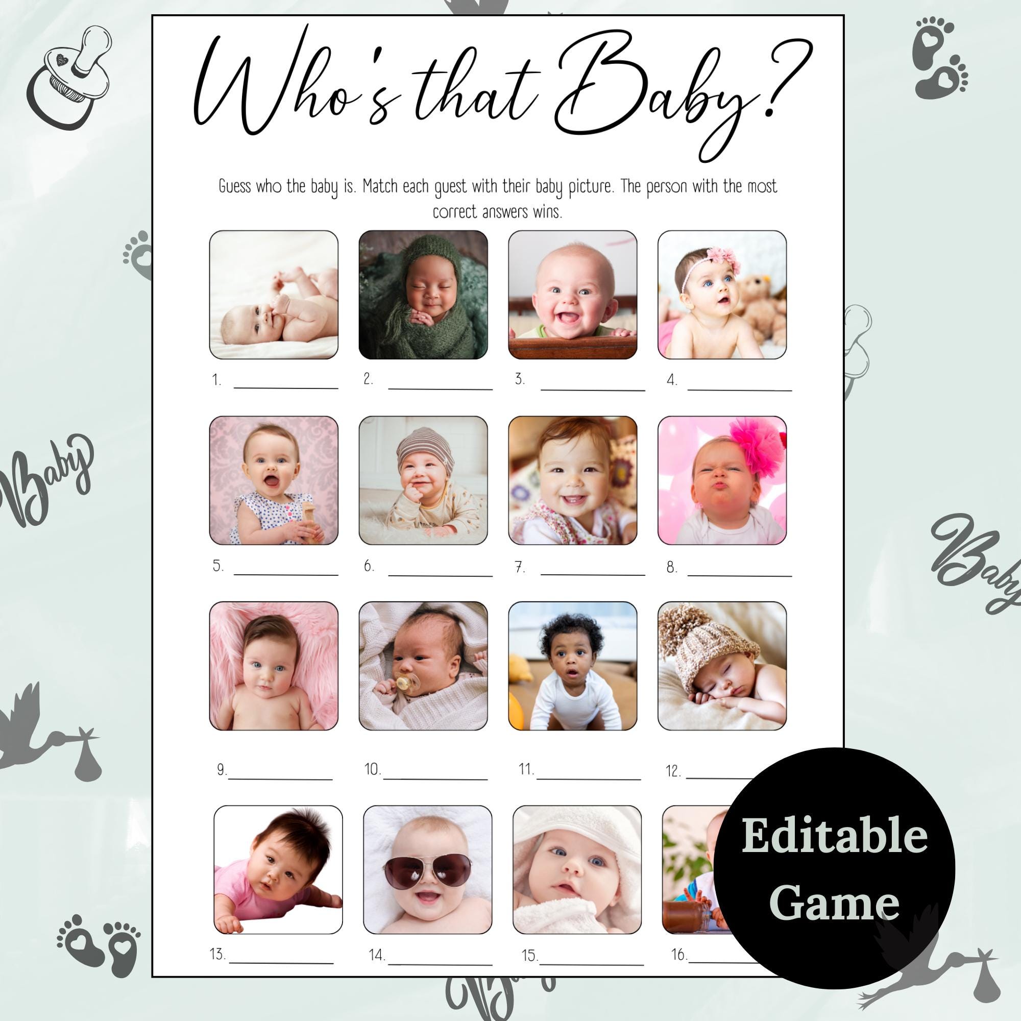 Who's That Baby Photo Game, Printable Guess Who Baby Shower Game ...