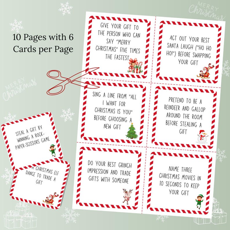 Christmas Yankee Swap Game - 60 Gift Exchange Cards + 12 Blank Cards ...