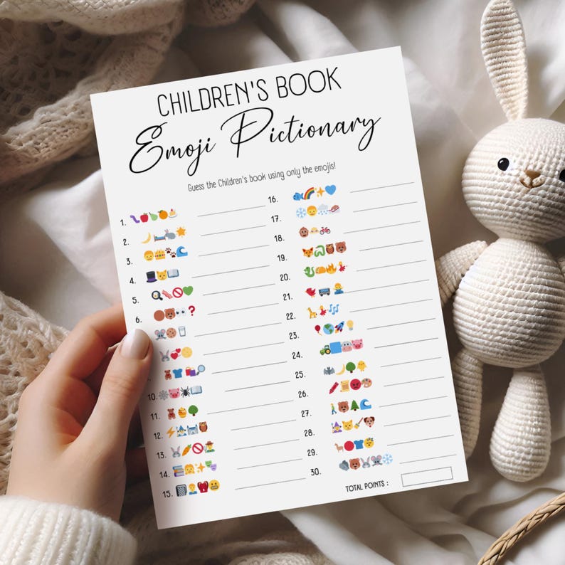 Children's Book Emoji Pictionary Game, Baby Shower Emoji Fun, Printable ...