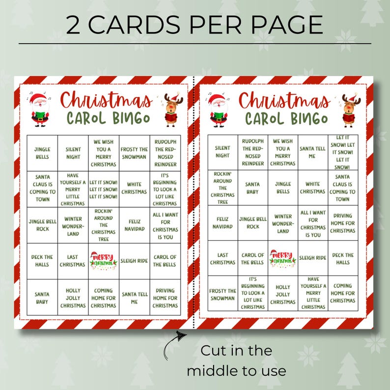Printable Christmas Carol Bingo, 30 Cards & Spotify Playlist, Holiday ...