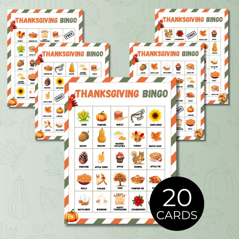 Thanksgiving Bingo Cards, Games and Activities, Family Reunion ...