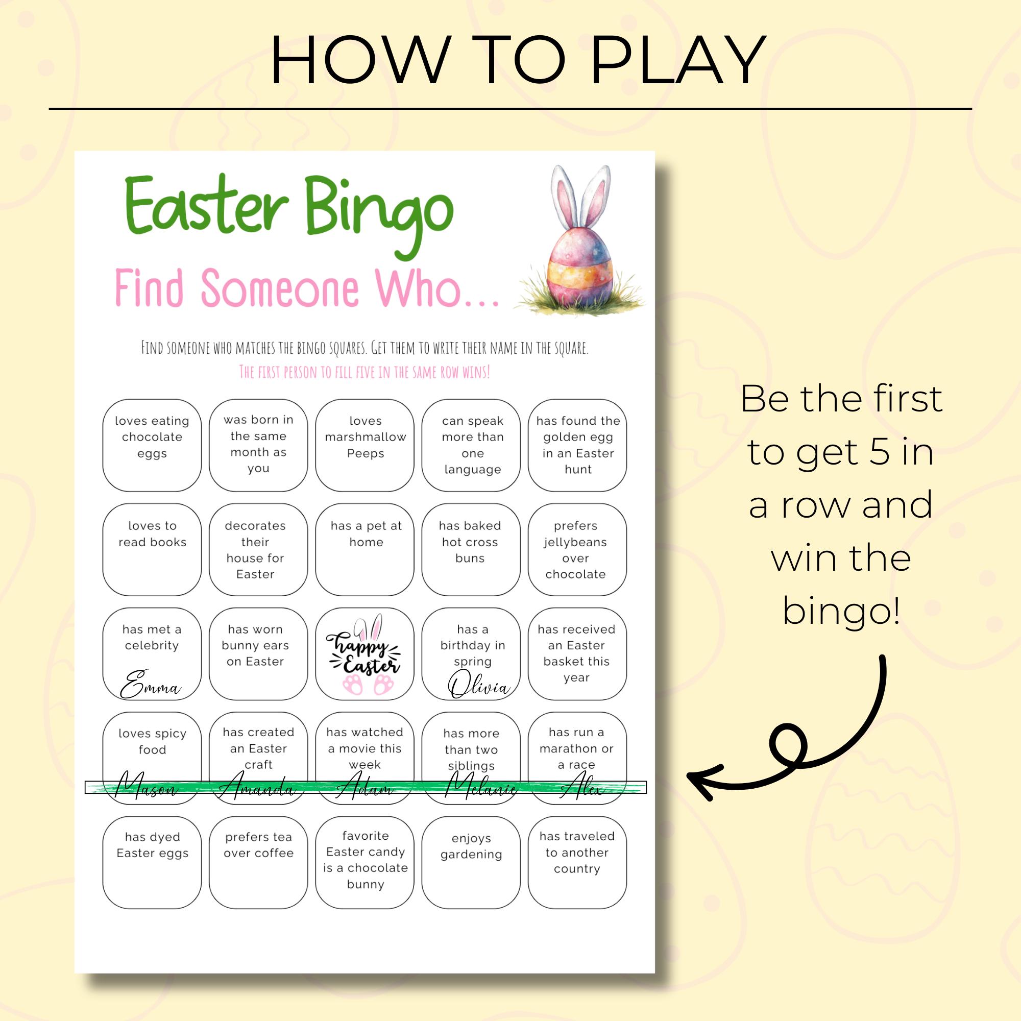Easter Find the Guest Bingo, Printable Icebreaker Game for Parties and ...