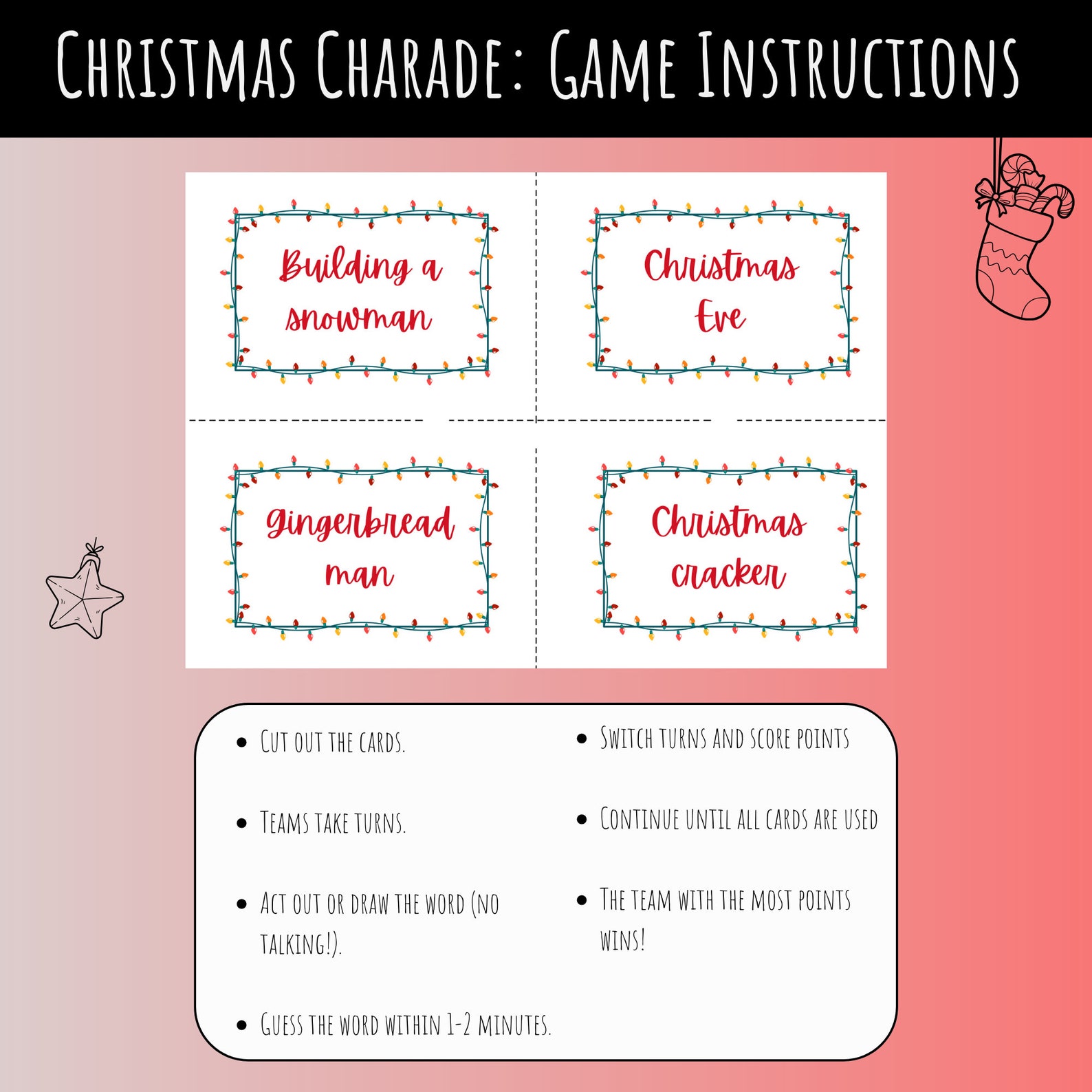 Christmas Charades, Family Game, Christmas Pictionary, Holiday Kids ...