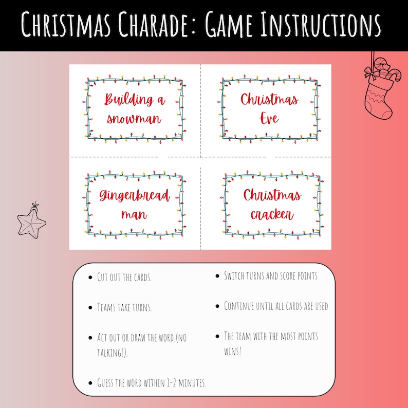 Christmas Charades, Family Game, Christmas Pictionary, Holiday Kids ...