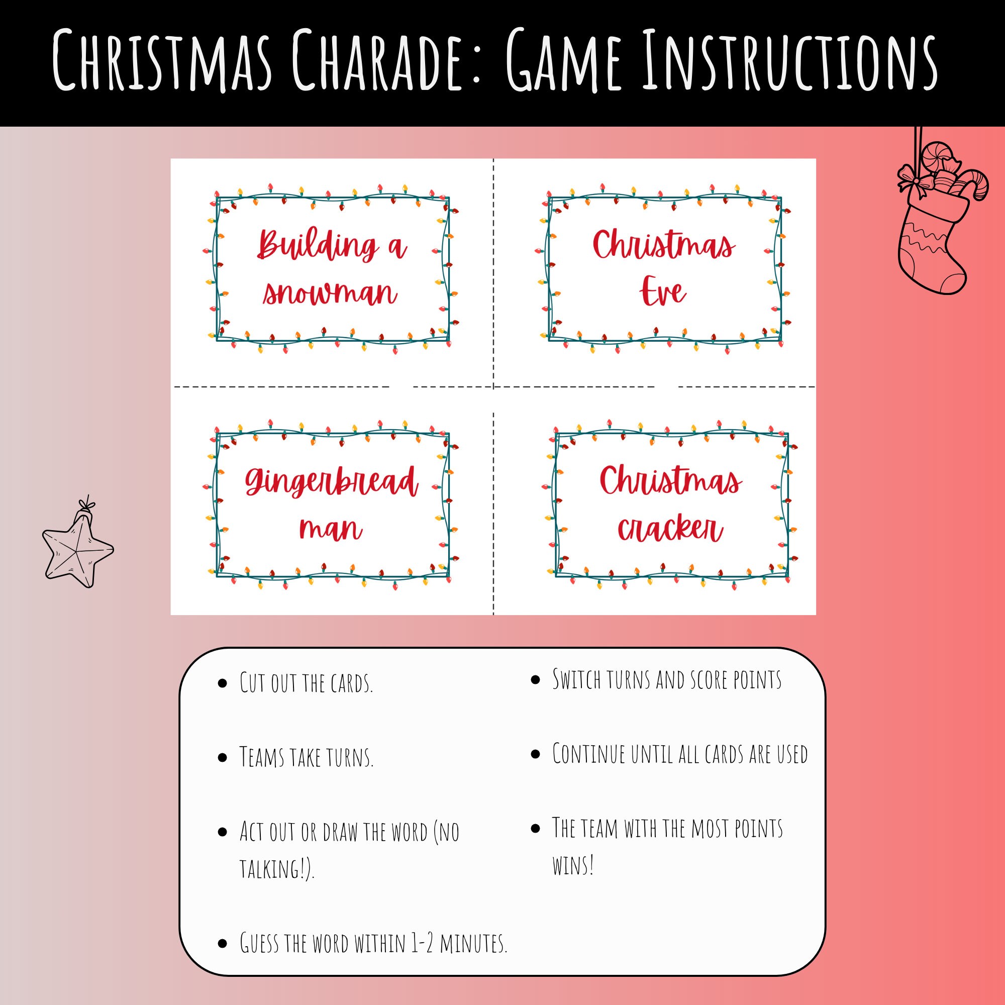 Christmas Charades, Family Game, Christmas Pictionary, Holiday Kids ...