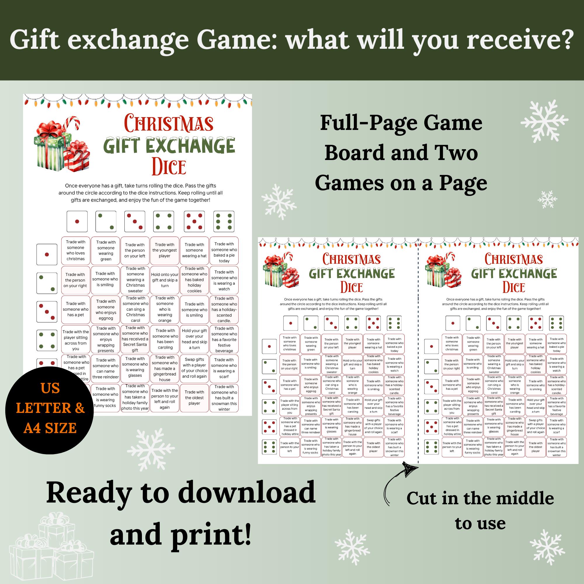 Christmas Gift Exchange Dice Game – Pass the Present | Fun White ...