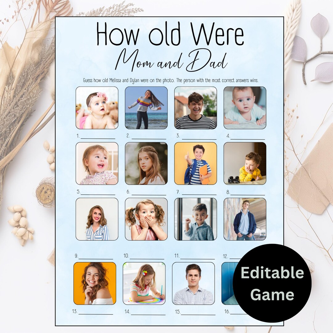 How Old Were Parents to Be Game, Fun Printable Age Guessing Game ...