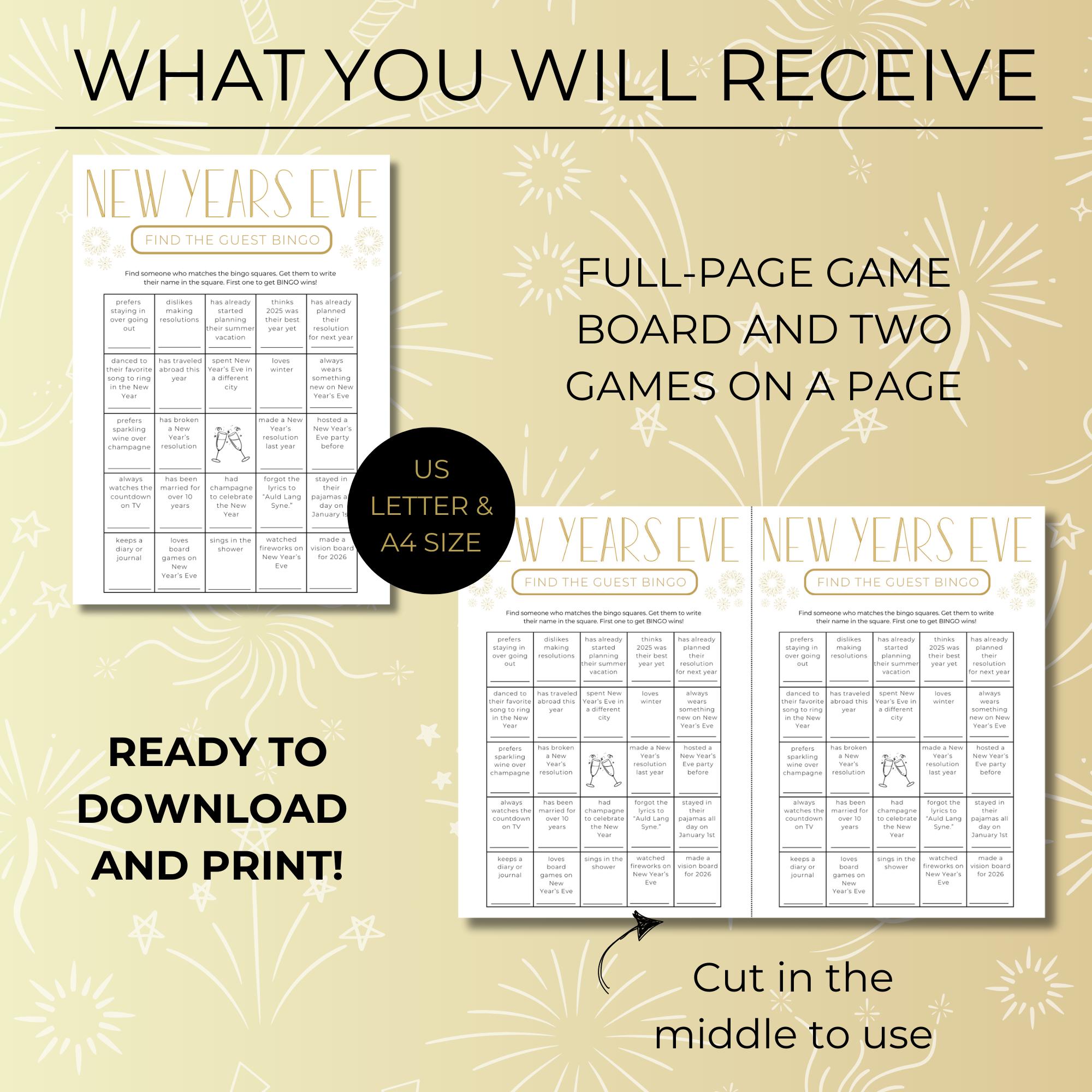 Find the Guest New Year’s Eve Bingo, Fun Printable Icebreaker Party ...