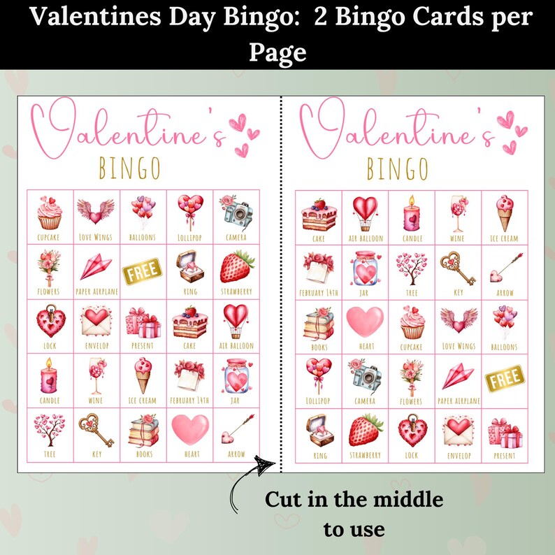 Valentines Day Bingo - 30 Fun Bingo Cards, Valentine Printable Games ...