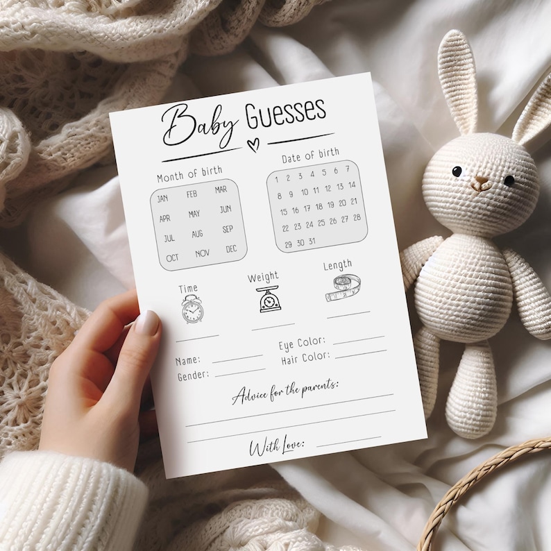 Guess the Due Date and Weight, Baby Shower Game, Guess Baby's Gender ...