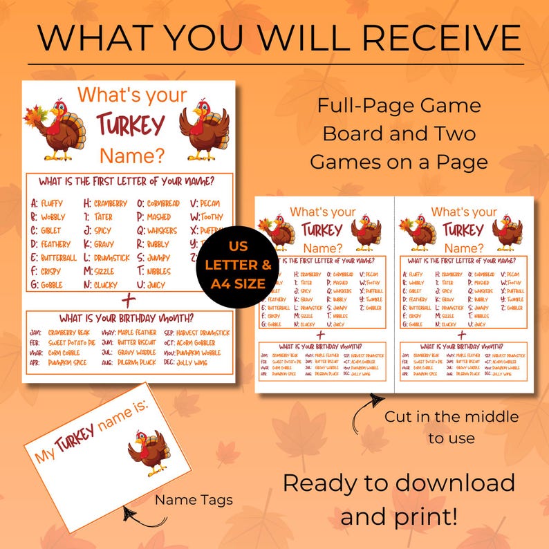What's Your Turkey Name Game, Printable Thanksgiving Fun, Friendsgiving ...