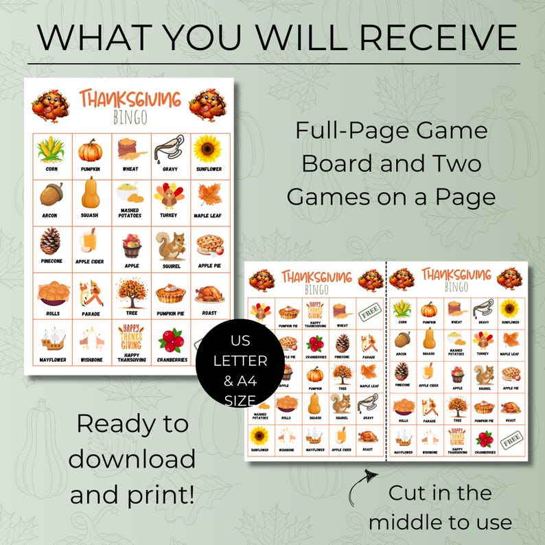 30 Thanksgiving Bingo Cards, Games and Activities, Family Reunion ...