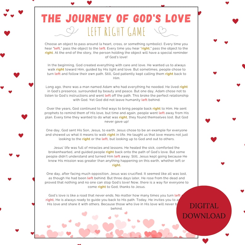 Left Right Valentine Game, Sunday School Game, Fun Printable Gift ...