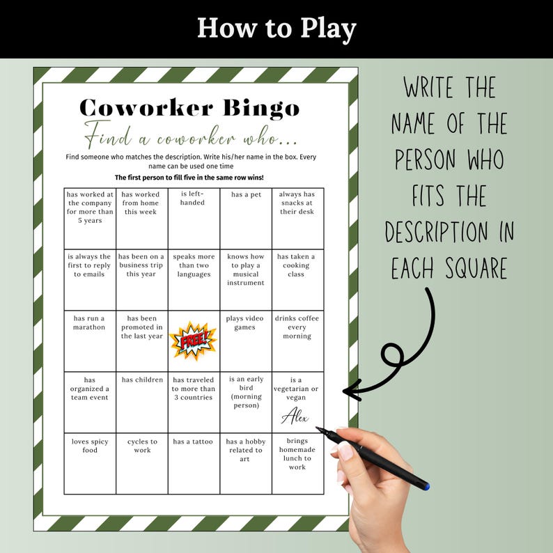 Coworker Bingo Printable – Ice Breaker, Get to Know You, Find Someone ...