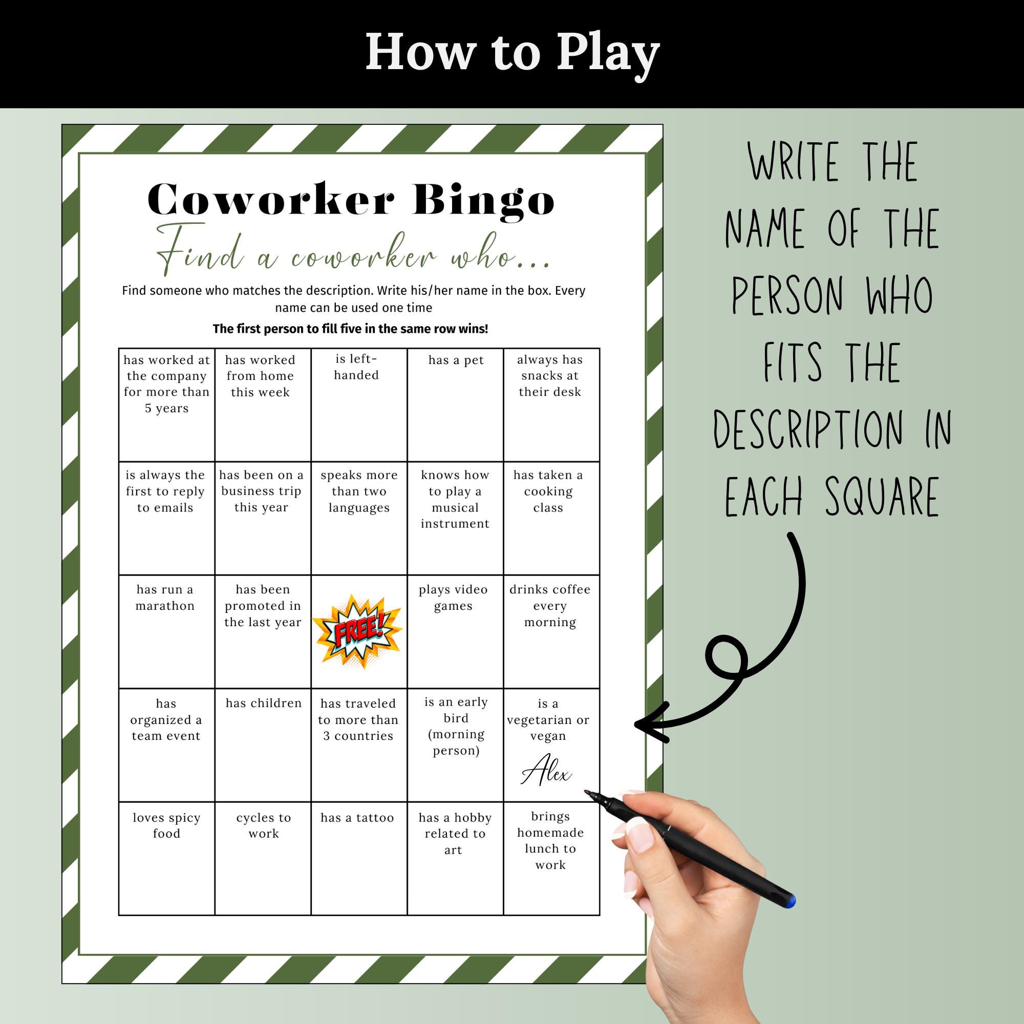 Coworker Bingo Printable – Ice Breaker, Get to Know You, Find Someone ...
