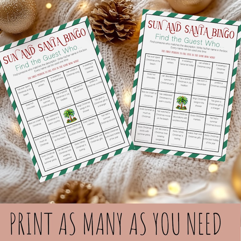 Christmas in July Bingo Game, Printable & Editable Holiday Party Game ...