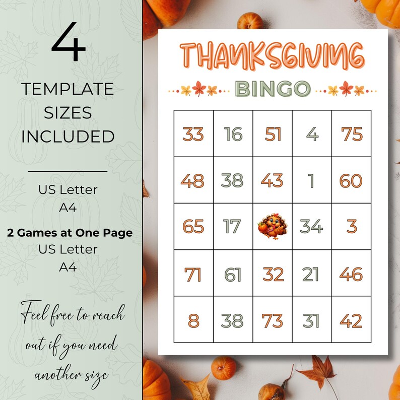 Thanksgiving Number Bingo, 30 Printable Cards, Fun Friendsgiving Game ...