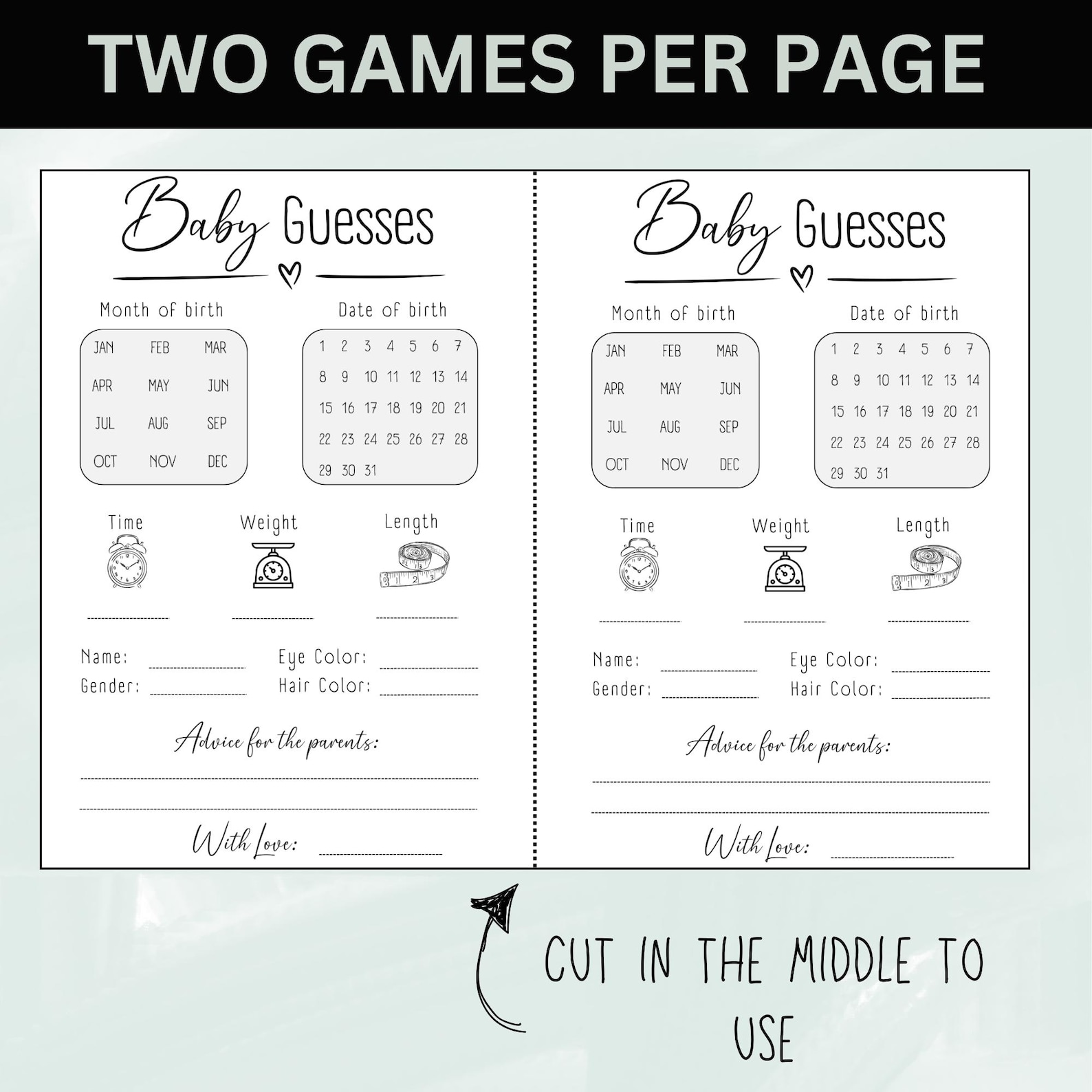 Guess the Due Date and Weight, Baby Shower Game, Guess Baby's Gender ...